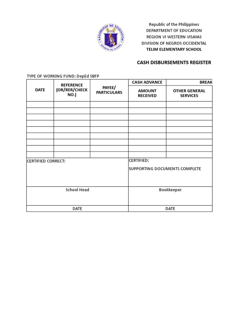 Cash Disbursement Register Template | PDF | Payments | Banking