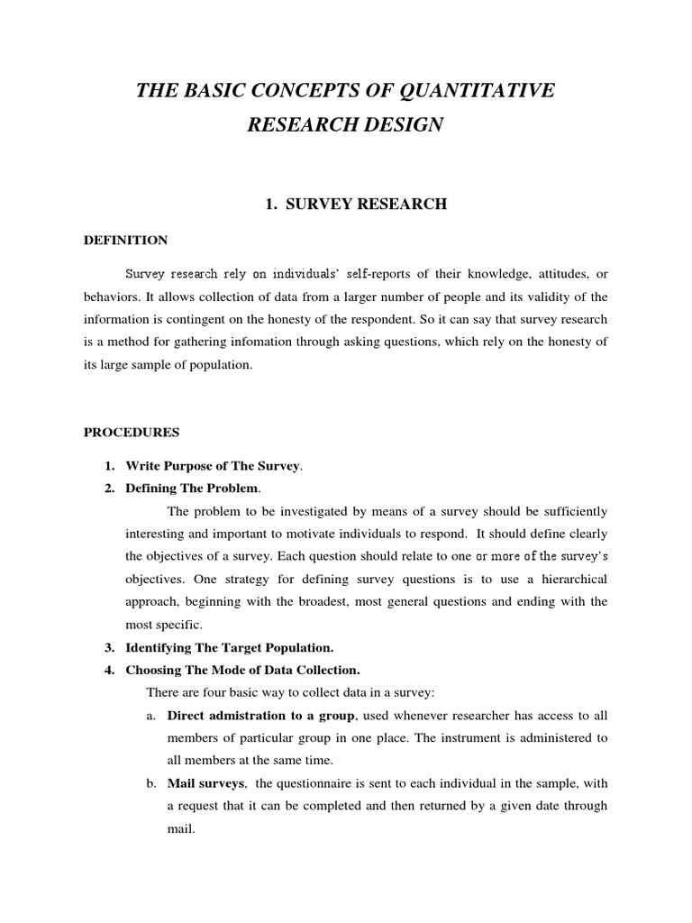 The Basic Concepts of Quantitative Research Design | PDF | Survey ...