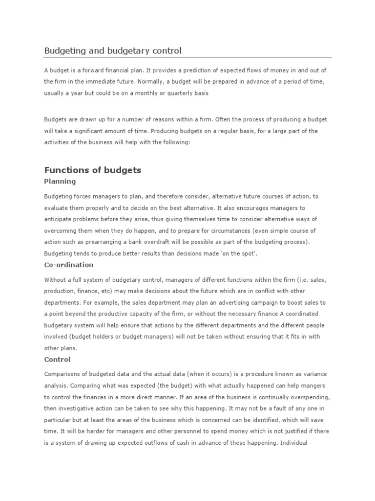 Budgeting and Budgetary Control | PDF | Expense | Credit (Finance)