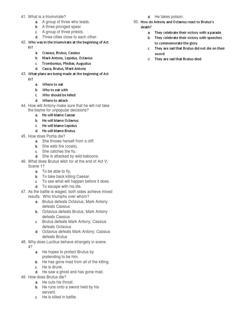 Julius Caesar Final Test | PDF | Marcus Junius Brutus The Younger ...