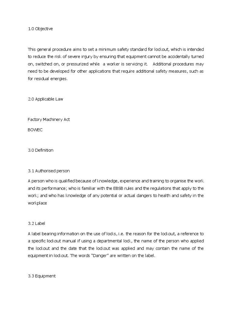 Simplified LOTO Procedure | PDF | Safety | Electrical Engineering