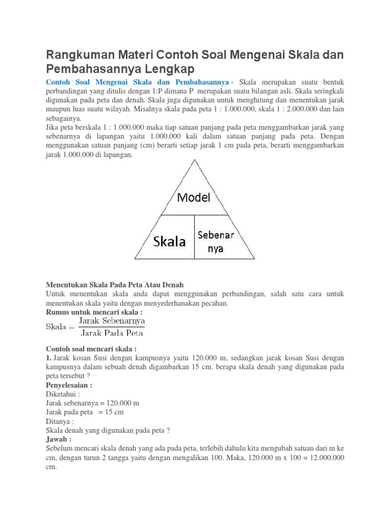 Rangkuman Materi Contoh Soal Mengenai Skala Dan Pembahasannya Lengkap | PDF