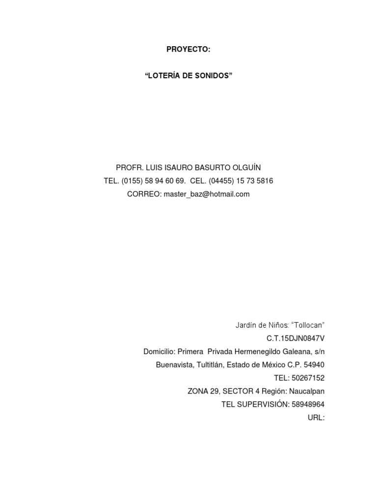 Loteria de Sonidos | PDF | Jardín de infancia | Aprendizaje