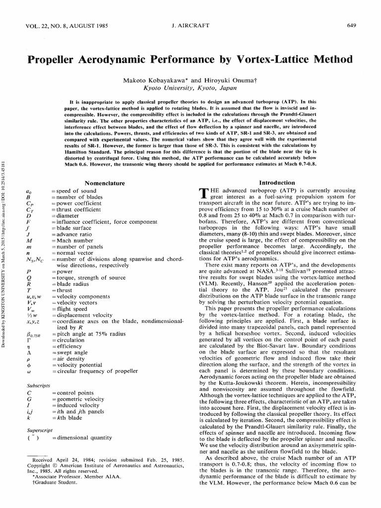 1985 - Propeller Aerodynamic Performance by Vortex-Lattice Method | PDF ...