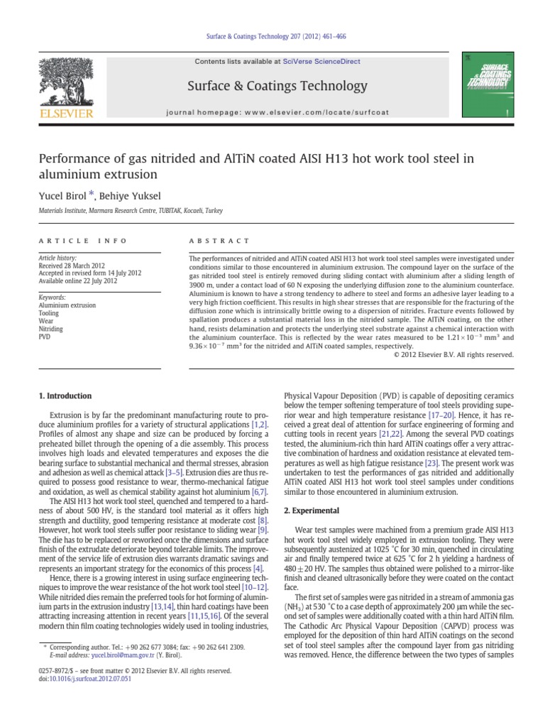 Surface & Coatings Technology: Yucel Birol, Behiye Yuksel | PDF | Wear ...