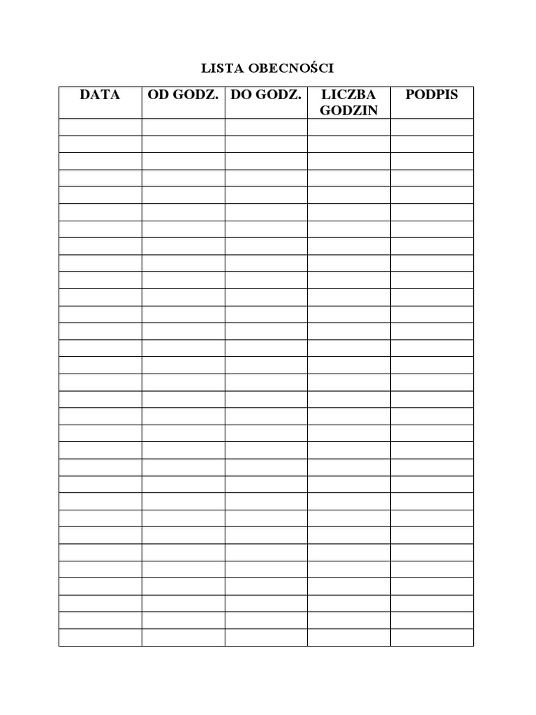 Lista Obecności (Zlecenie) | PDF