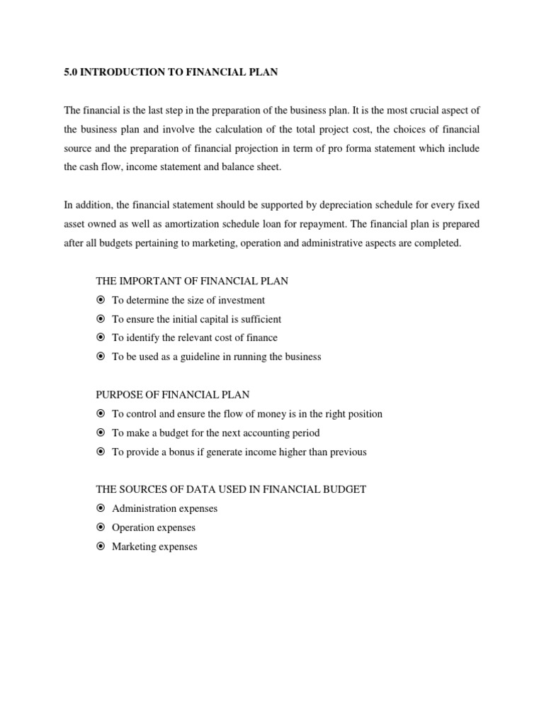 5.0 Introduction To Financial Plan | PDF | Expense | Depreciation