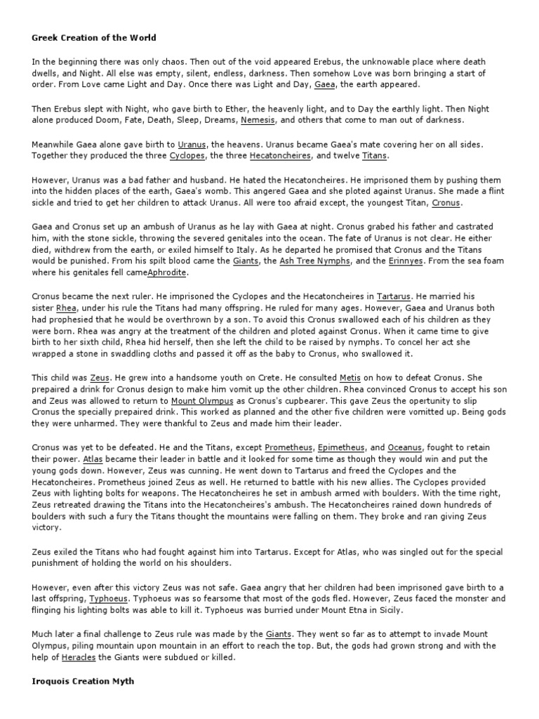 Greek Creation of The World | PDF | Zeus | Prometheus