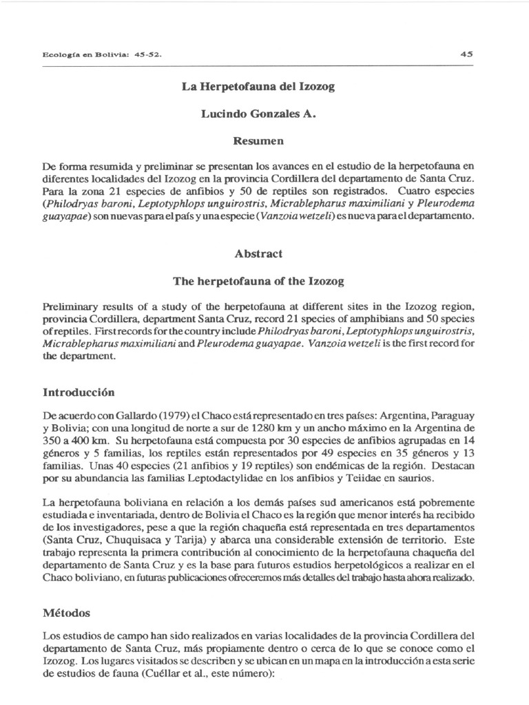 Herpetofauna Izozo | PDF | Bolivia | Paraguay