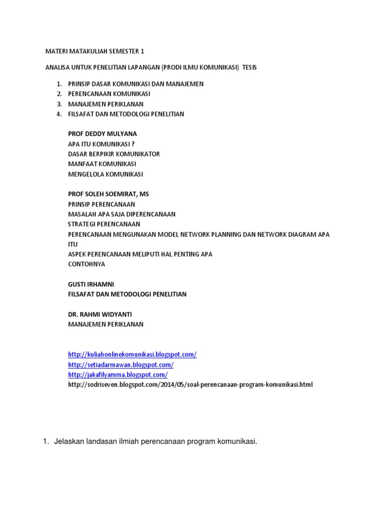 Materi Matakuliah Semester 1 | PDF