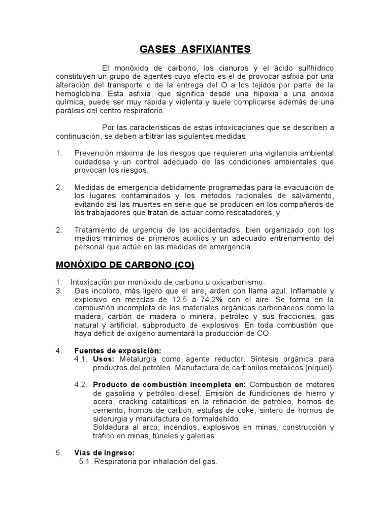Gases Asfixiantes | PDF | Cianuro | Carbón