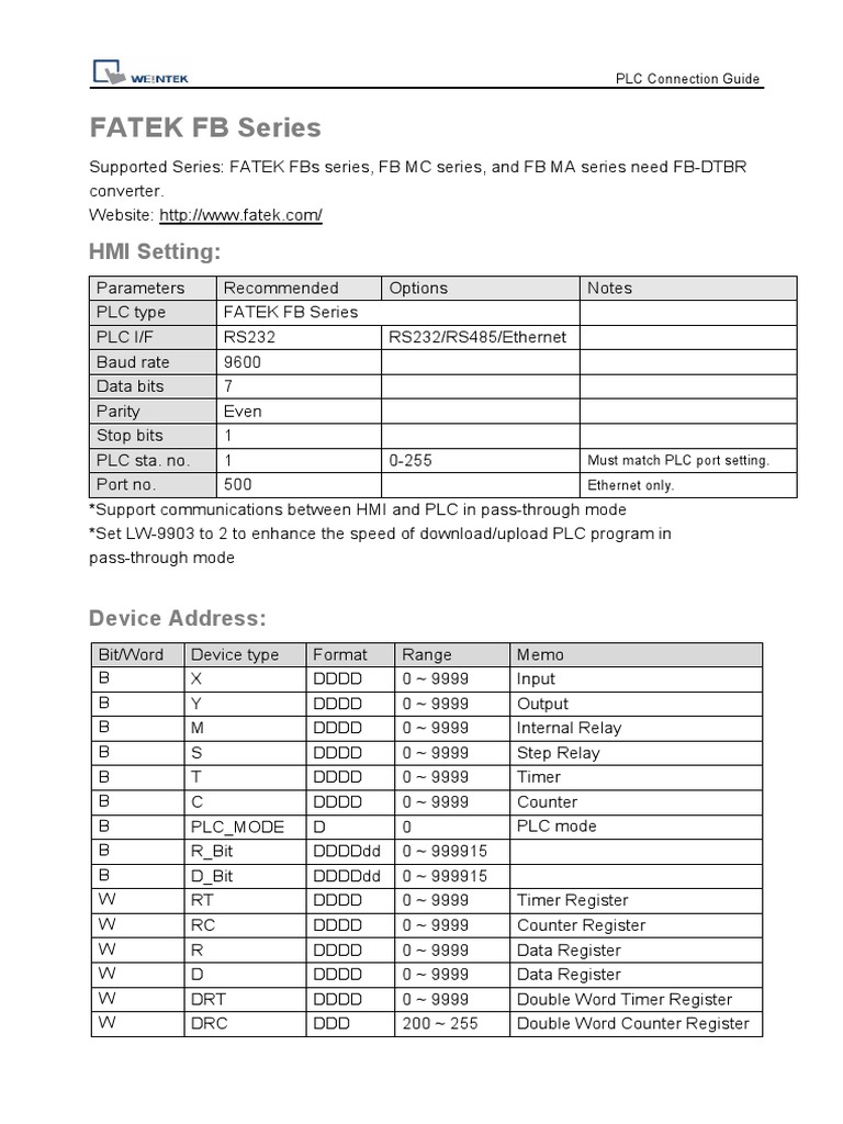 Fatek FB Series | PDF | Programmable Logic Controller | Physical Layer Protocols