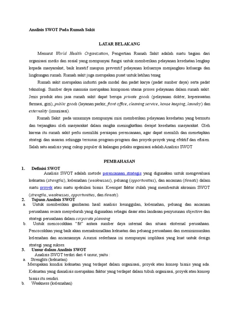 Analisis SWOT Pada Rumah Sakit | PDF