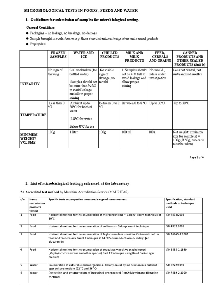 Microbiological Tests in Foods, Feeds and Water 1. Guidelines For ...