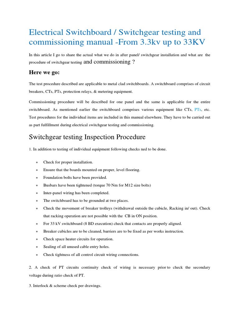 Switchgear Testing & Commissioning Guide | PDF | Insulator (Electricity ...
