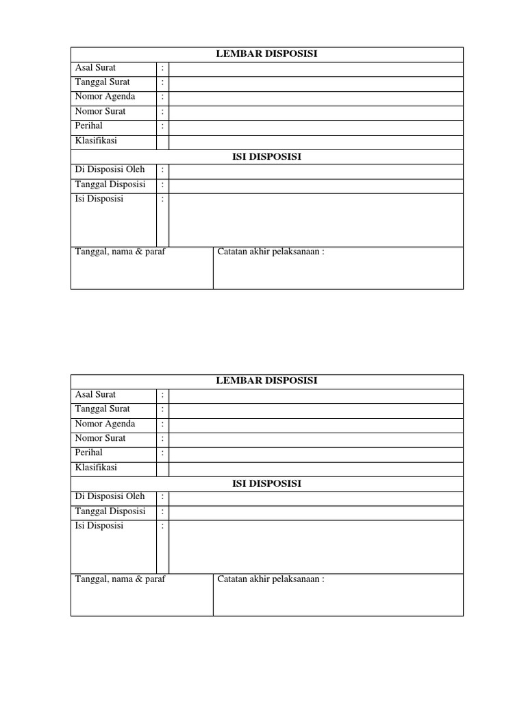 Contoh Lembar Disposisi Surat Masuk | PDF