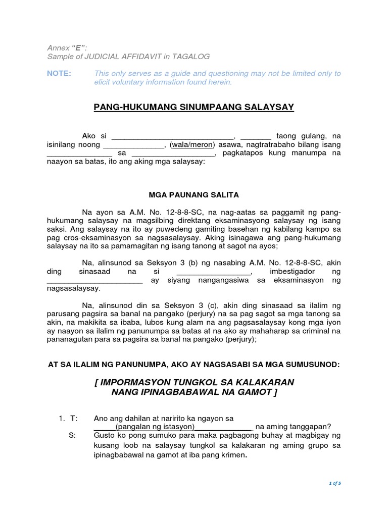 Sample Format of Judicial Affidavit (Tagalog) | PDF