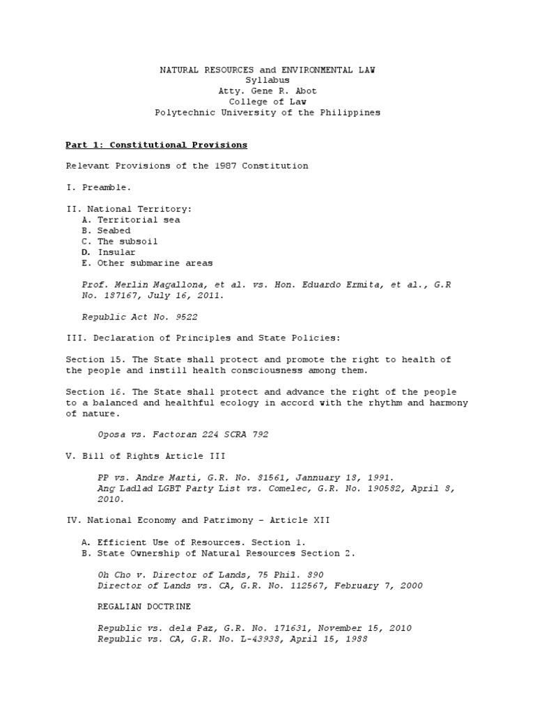 Environmental Law Syllabus Overview | PDF | Environmental Law | Natural ...