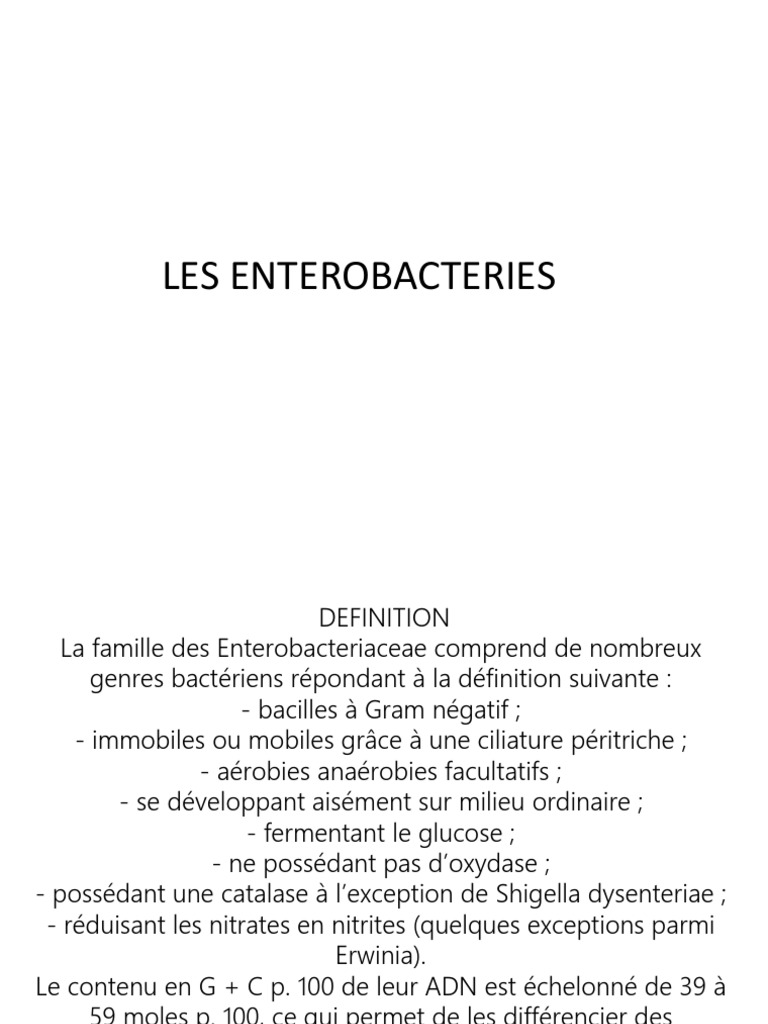 Caractéristiques des Entérobactéries | PDF | Salmonelle | Escherichia coli