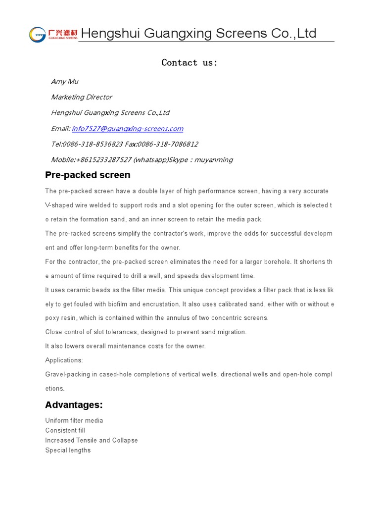 Pre Pack Well Screen | PDF | Industries | Nature