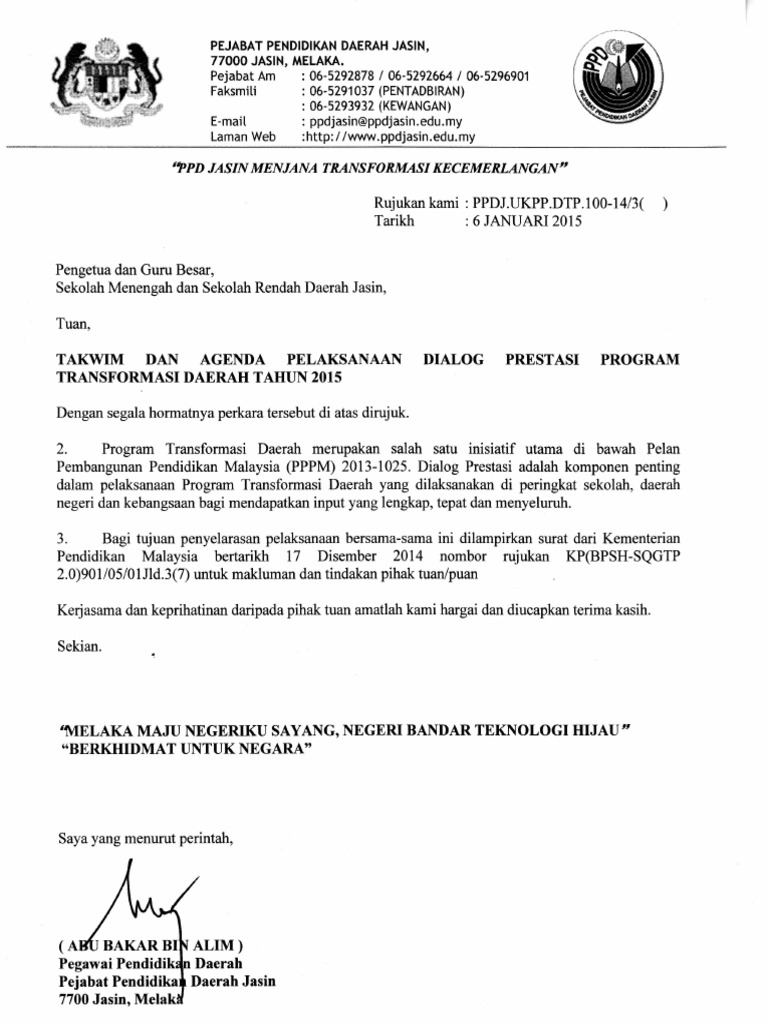 CONTOH DIALOG PRESTASI PPD JASIN Takwim DP PPDJ 2015-3 PDF | PDF