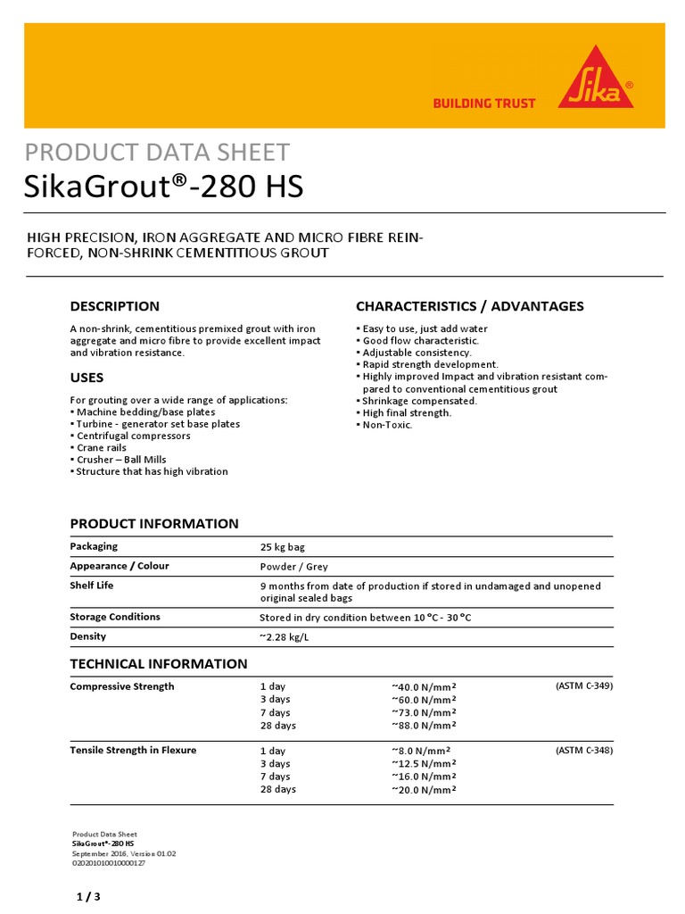 Sikagrout 280 Hs Pds en | PDF | Concrete | Building Materials