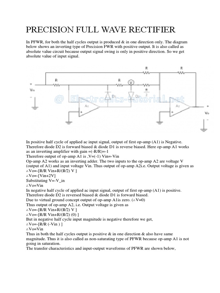 Precision Full Wave Rectifier | PDF | Rectifier | Operational Amplifier