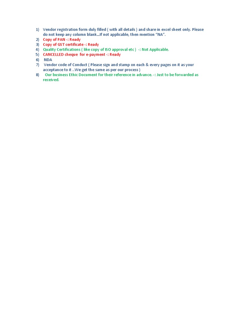 Vendor Registration Requirements Checklist | PDF