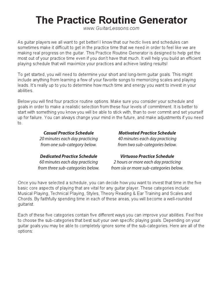 Practice Routine Generator PDF | PDF | Chord (Music) | Scale (Music)