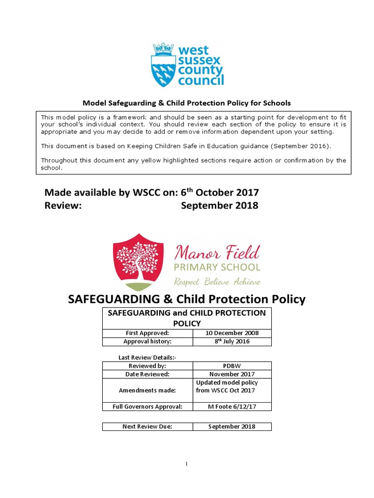 Child Protection Policy Oct 2017 | PDF | Child Protection | Child Abuse