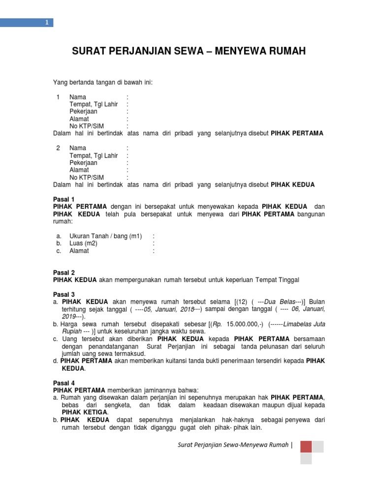 Perjanjian Sewa Menyewa Rumah Pdf