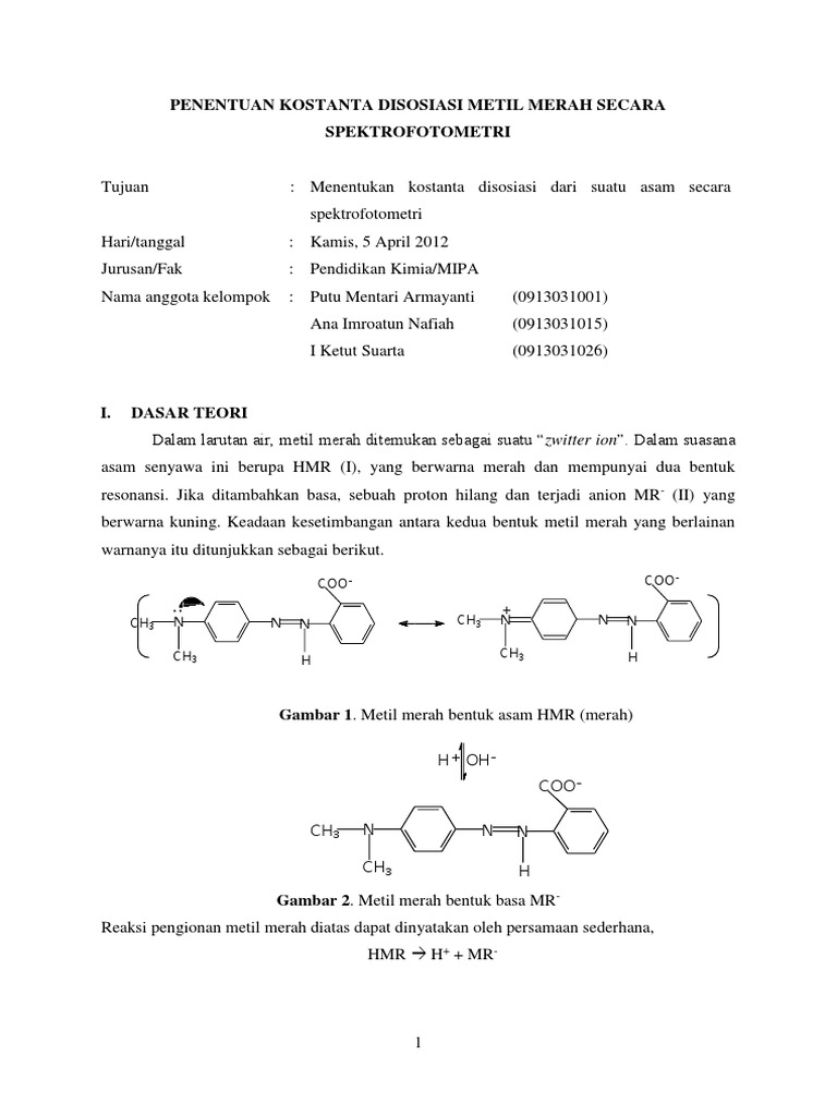 Jurnal Penentuan Kostanta Disosiasi Metil Merah Secara Spektrofotometri ...