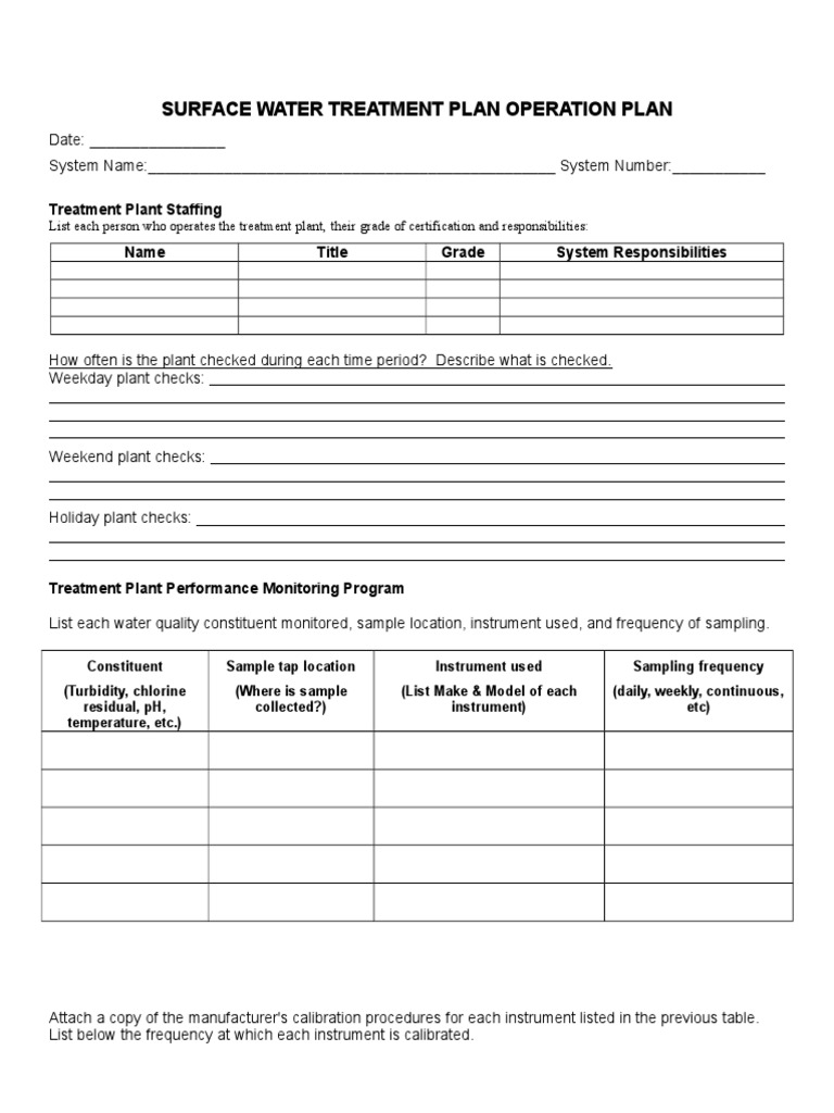 Surface Water Treatment Operations Plan | PDF | Water Purification ...