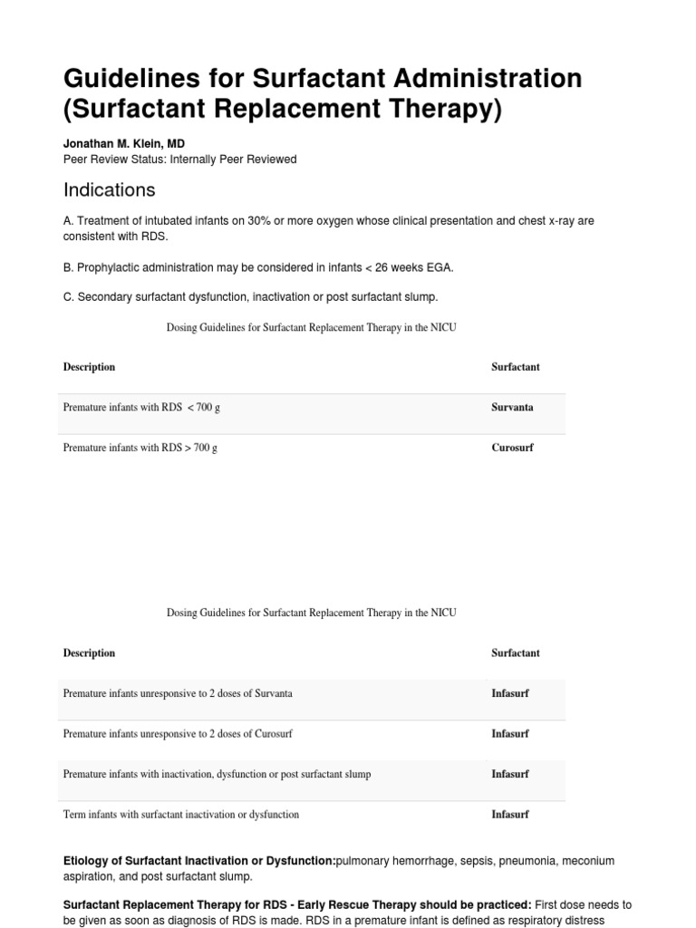 Guidelines For Surfactant Administration | PDF | Neonatal Intensive ...