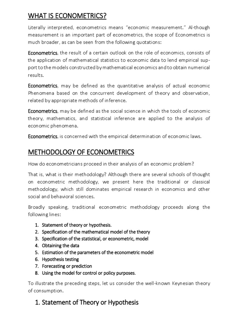 An Introduction to Econometrics: Defining the Field, Outlining the Methodology, and Providing an ...