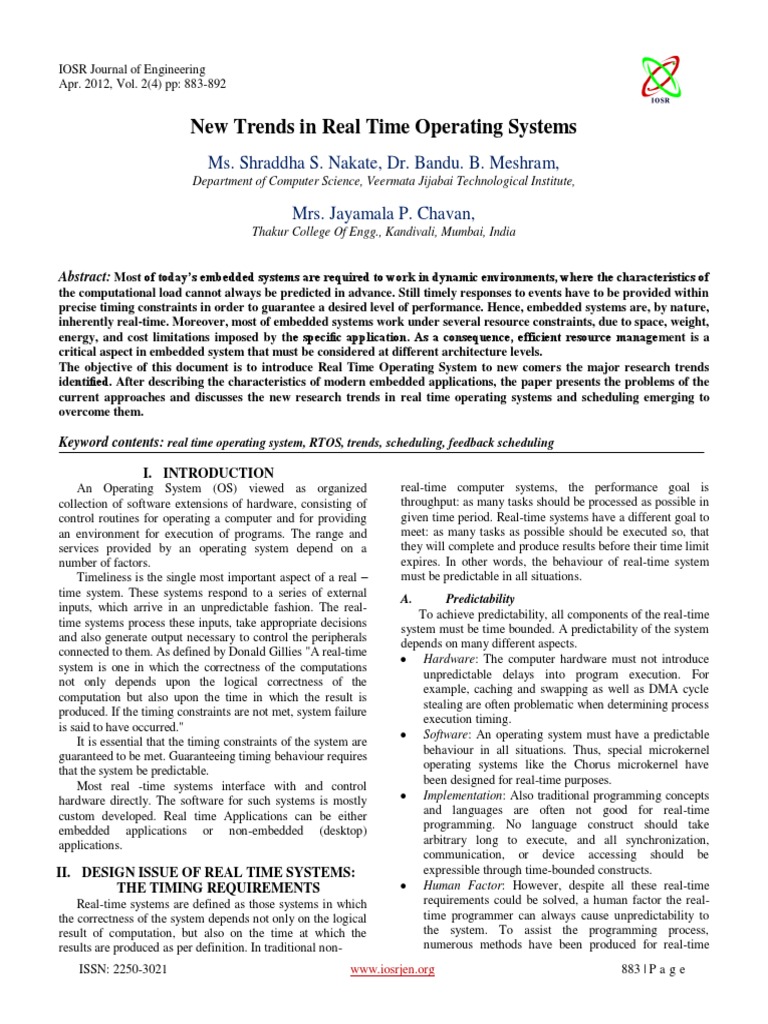 New Trends in Real Time Operating Systems: Ms. Shraddha S. Nakate, Dr. Bandu. B. Meshram | PDF ...