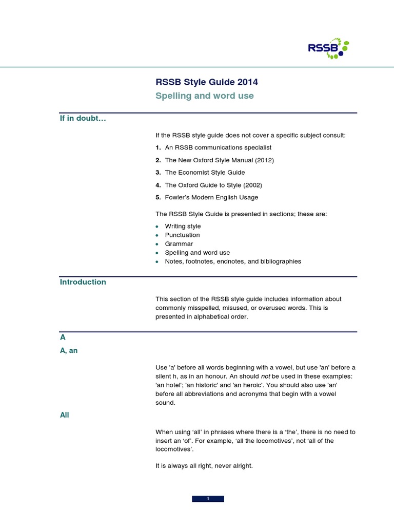2014 03 Style Guide Spelling and Word Use | PDF | Grammatical Number ...
