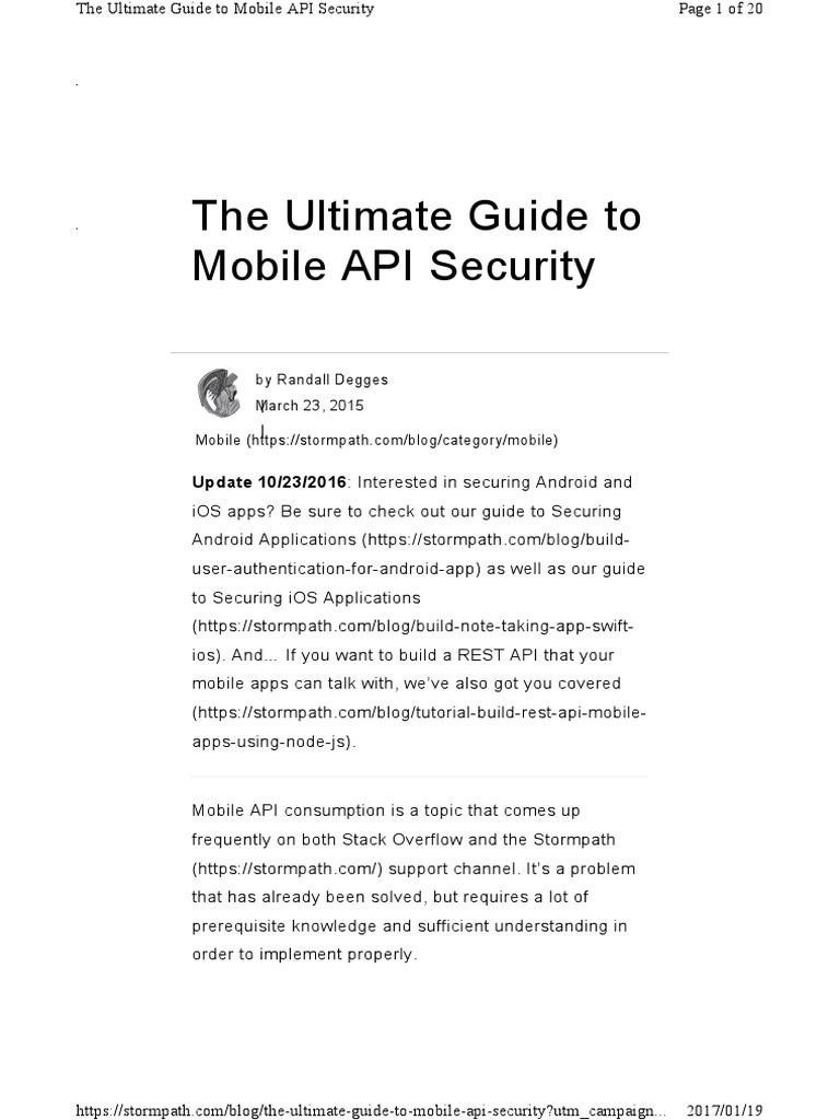 The Ultimate Guide To Mobile API Security: by Randall Degges - March 23, 2015 | PDF | Password ...