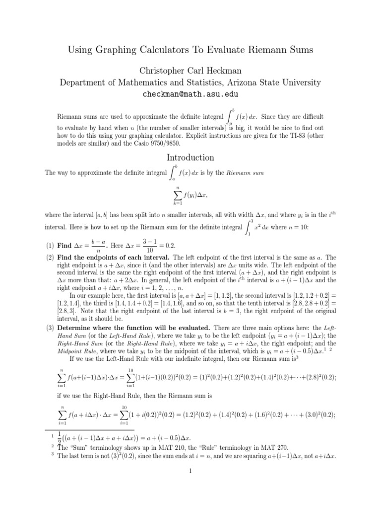 Using Graphing Calculators To Evaluate Riemann Sums | PDF | Integral ...