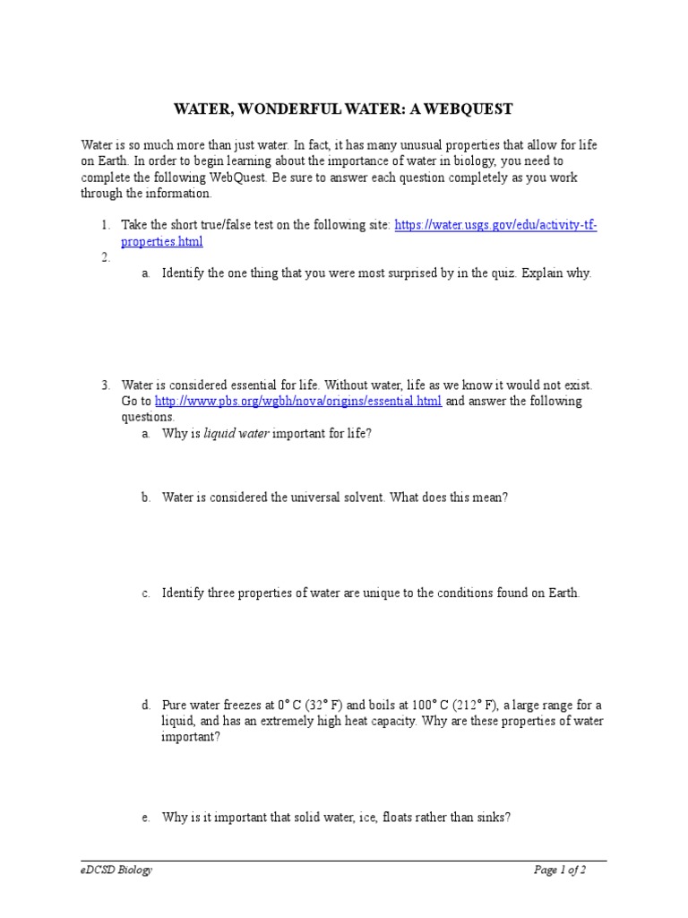 Water Webquest | PDF | Water Cycle | Water
