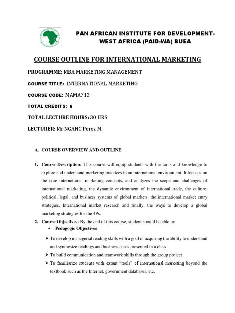 International Marketing Course Outline | PDF | Marketing Research ...