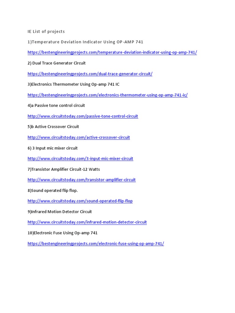 IE List of Projects 1) Temperature Deviation Indicator Using OP - AMP ...