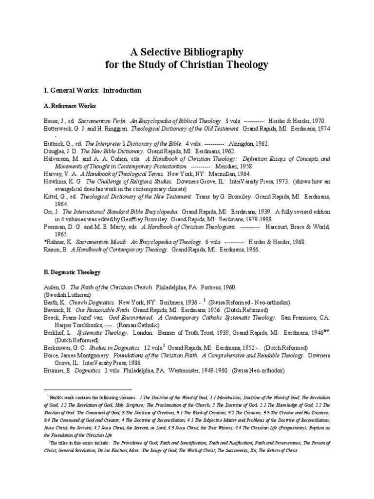 Christian Theology - A Selective Bibliography | PDF | Calvinism | Rapture