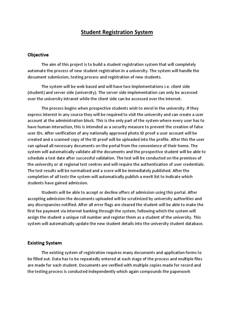 Student Registration System Abstract | User (Computing) | Authentication