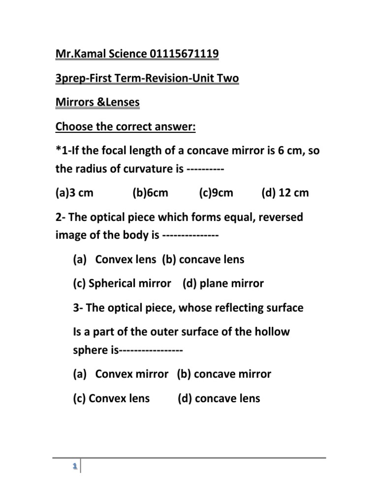 3prep First Term Revision Unit Two | PDF | Lens (Optics) | Mirror