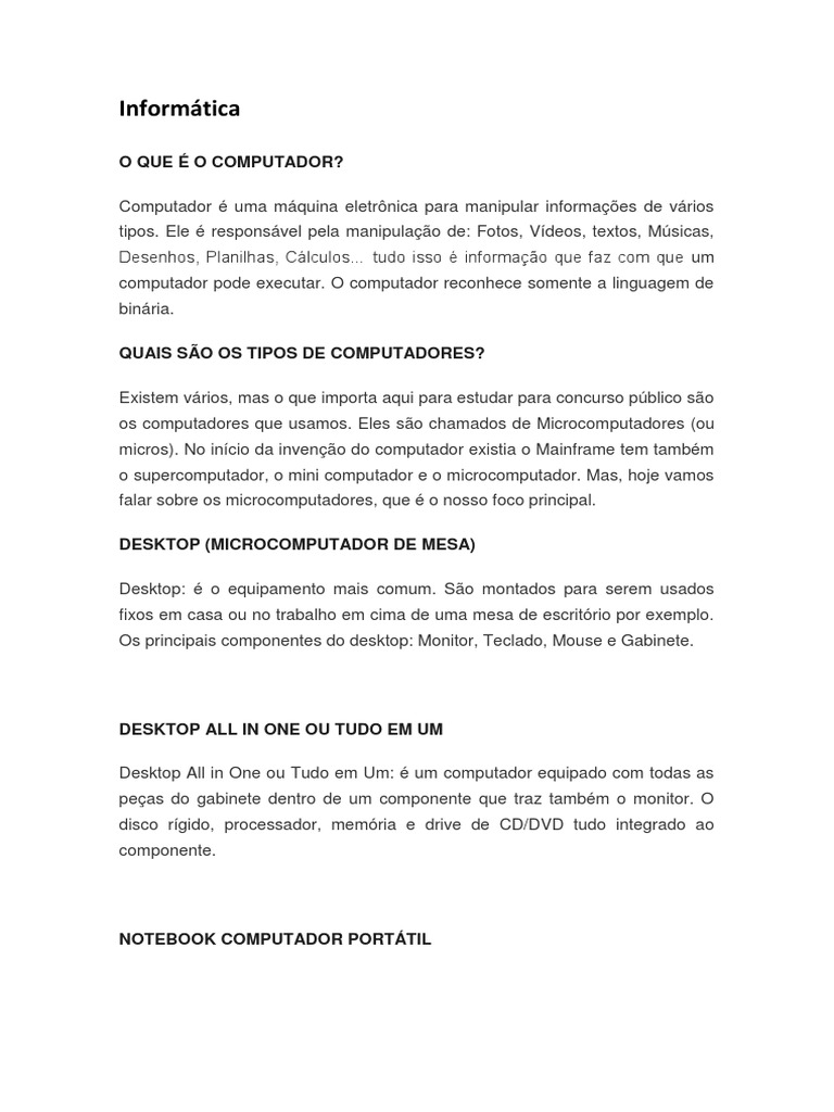 Inform Á Tica | PDF | PCs (computadores) | Sistema operacional