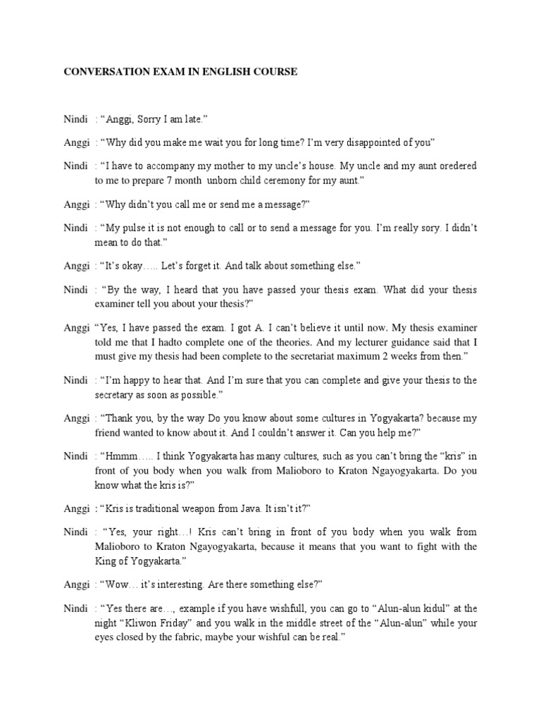 Conversation Final Exam in English Course | PDF