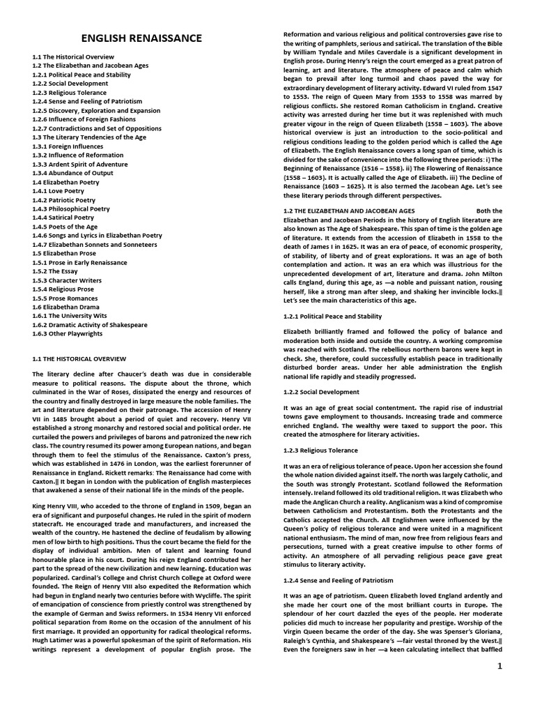 English Renaissance | PDF | Sonnets | English Literature