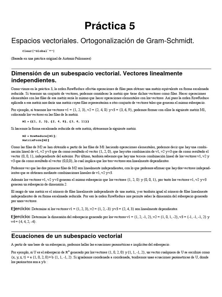 5 Espacios Vectoriales Con Mathematica Pdf Espacio Vectorial Base