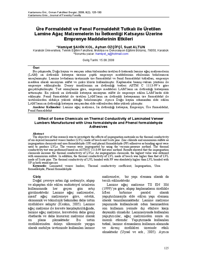 Üre Formaldehit Ve Fenol Formaldehit Tutkal - Ile Üretilen - 125-130 | PDF